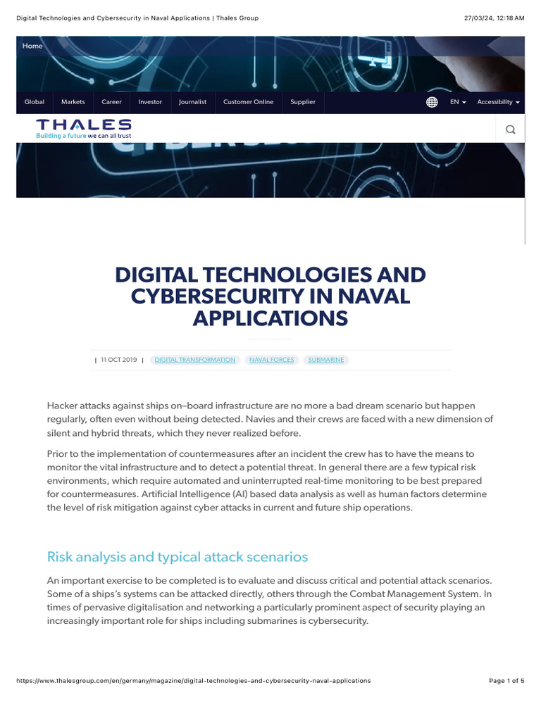 Digital Technologies and Cybersecurity in Naval Applications - Thales ...