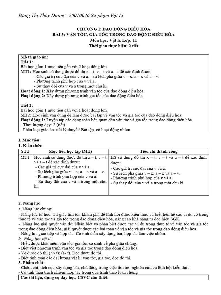 VL11 Bai 3 Van Toc, Gia Toc Trong Dao Dong Dieu Hoa | PDF