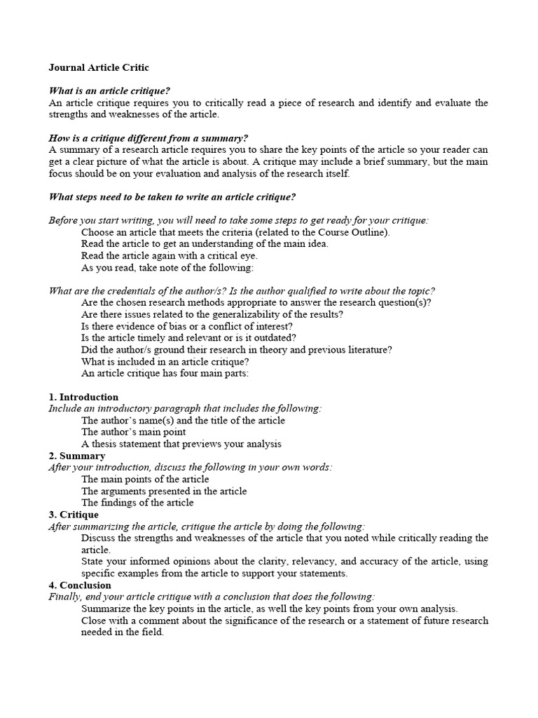 How to Write a Journal Article Critique | PDF | Cognition | Cognitive ...