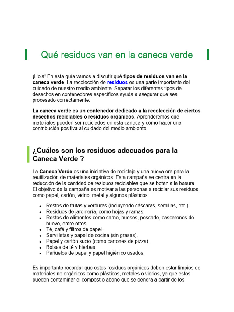 Qué Residuos Van en La Caneca Verdes | PDF | Residuos | Vertedero