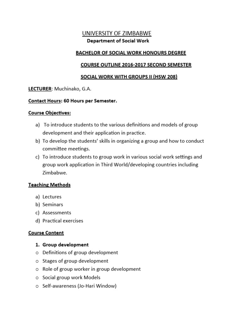 Social Work with Groups II Course Outline | PDF | Social Work
