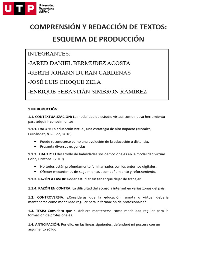 Esquema de Produccion - Redaccion | PDF | Enseñando | Mundo virtual