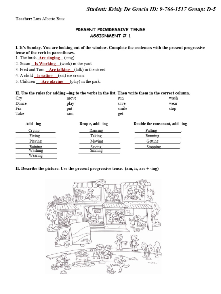 Present Progressive Tense Exercises | PDF