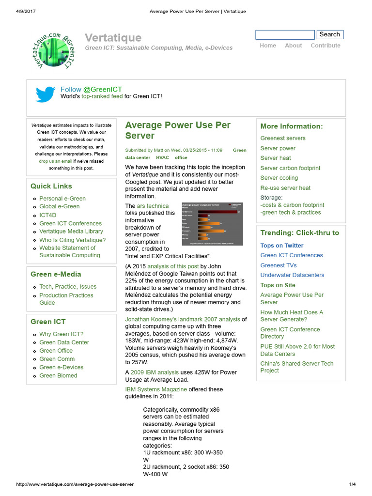 Average Power Use Per Server Vertatique Pdf Data Center Server