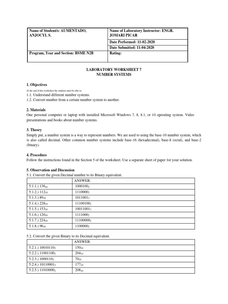 LABWORKSHEET | Download Free PDF | Arithmetic | Mathematics