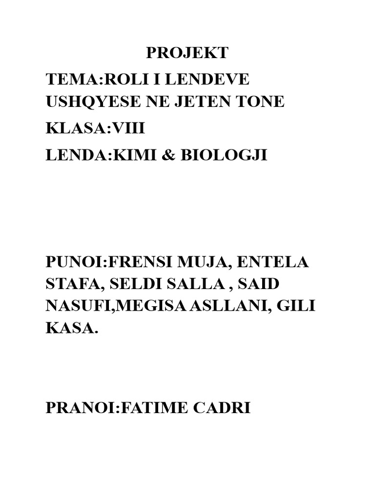 Projekt Ne Kimi Dhe Biologji | PDF