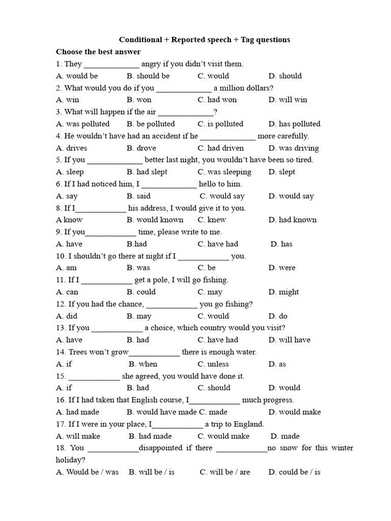 Conditional+ Reported Speech + Tag Qs | PDF