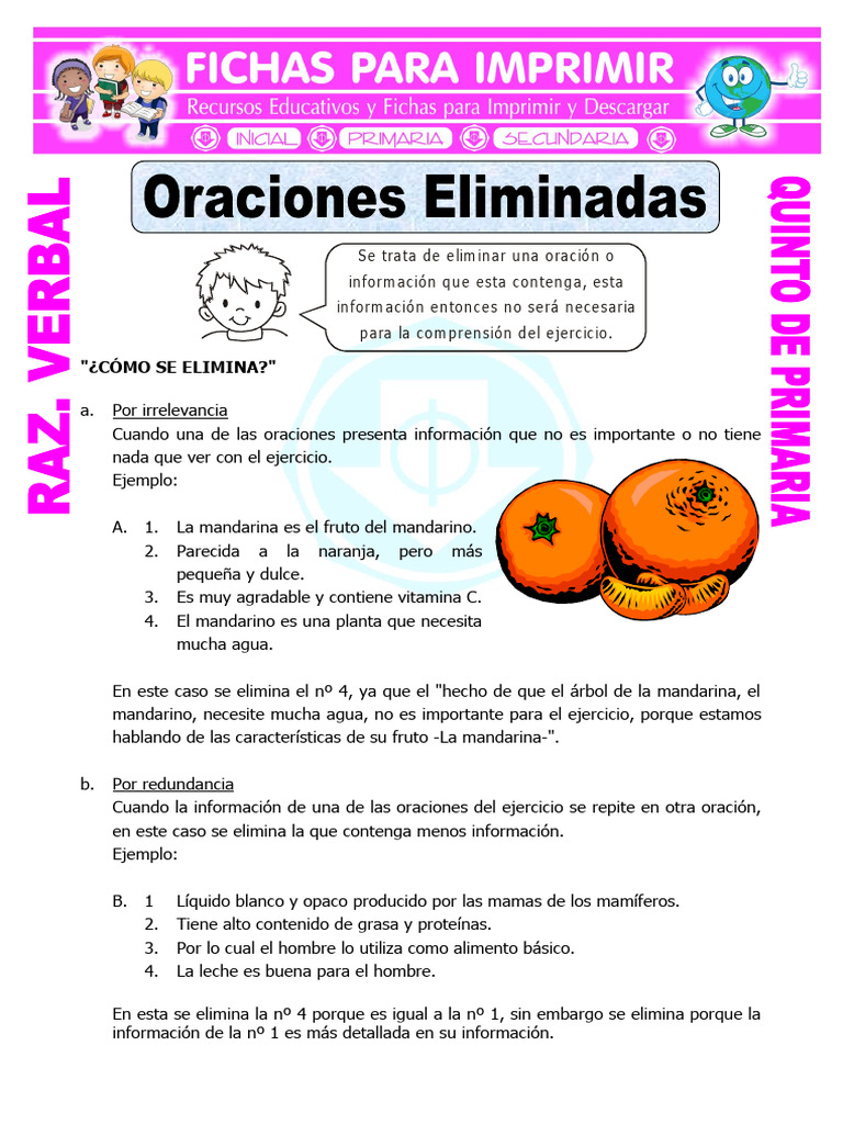 Oraciones Eliminadas Ejercicios para Quinto de Primaria | PDF ... Oraciones Eliminadas Ejercicios para Quinto de Primaria | PDF ...