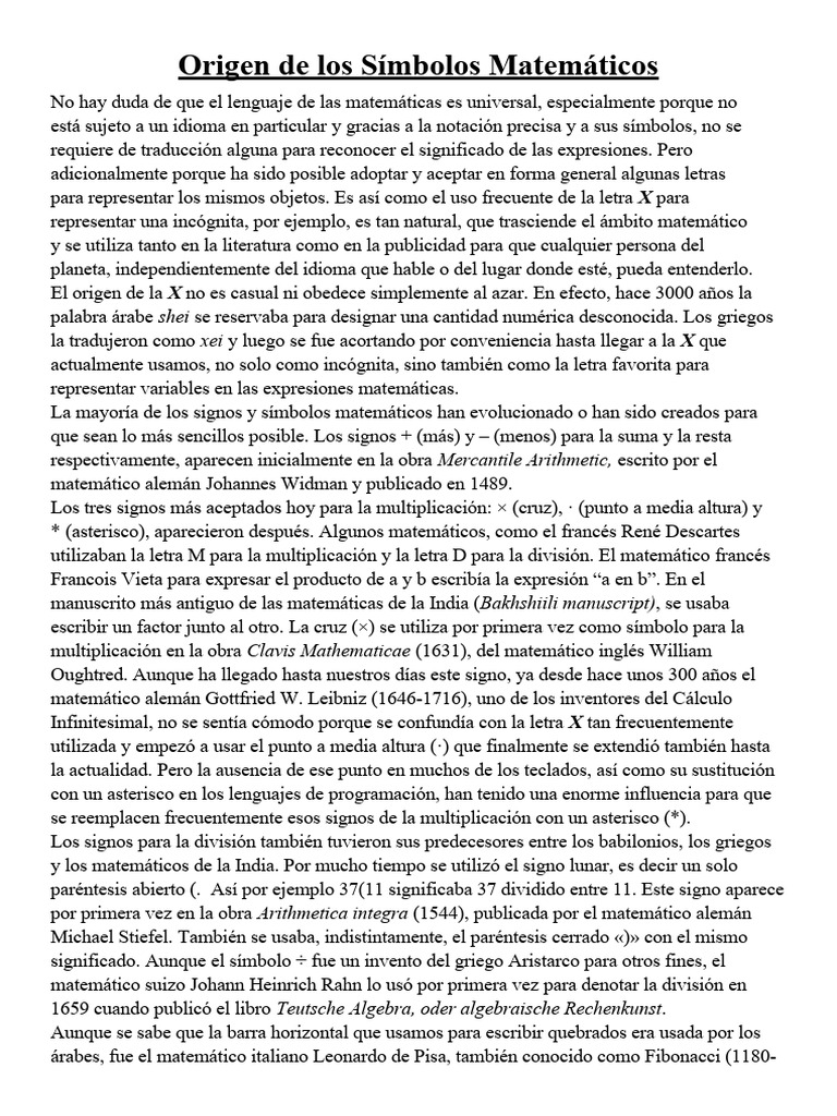 ORIGEN DE LOS SIMBOLOS MATEMÁTICOS | Descargar gratis PDF ...