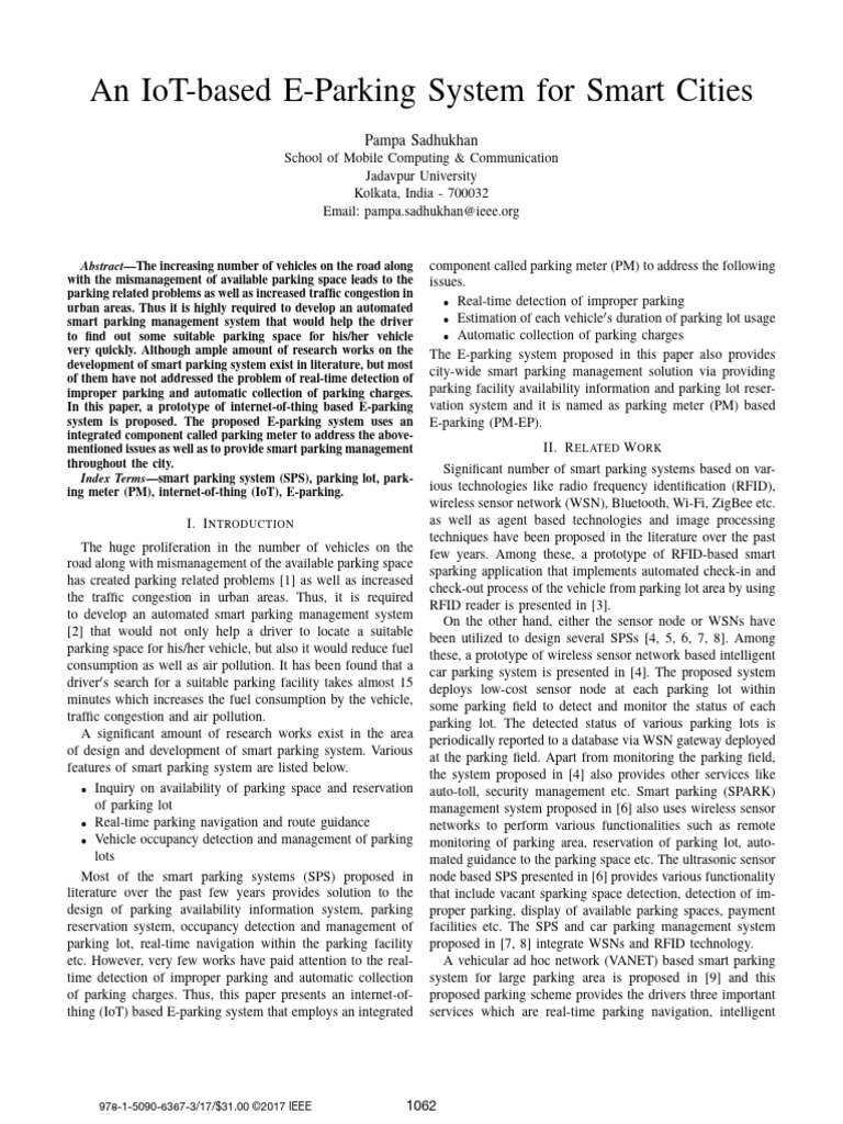 IoT-Based E-Parking System in Kolkata | PDF | Parking | Internet Of Things