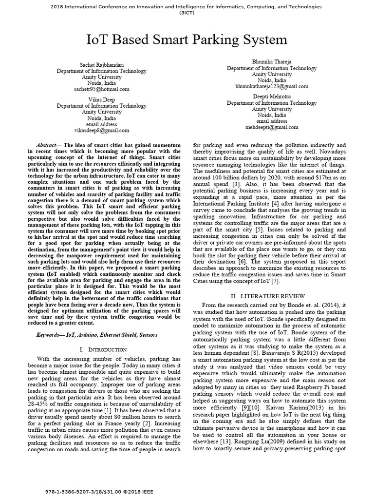 Raj Bhandari 2018 | PDF | Internet Of Things | Parking