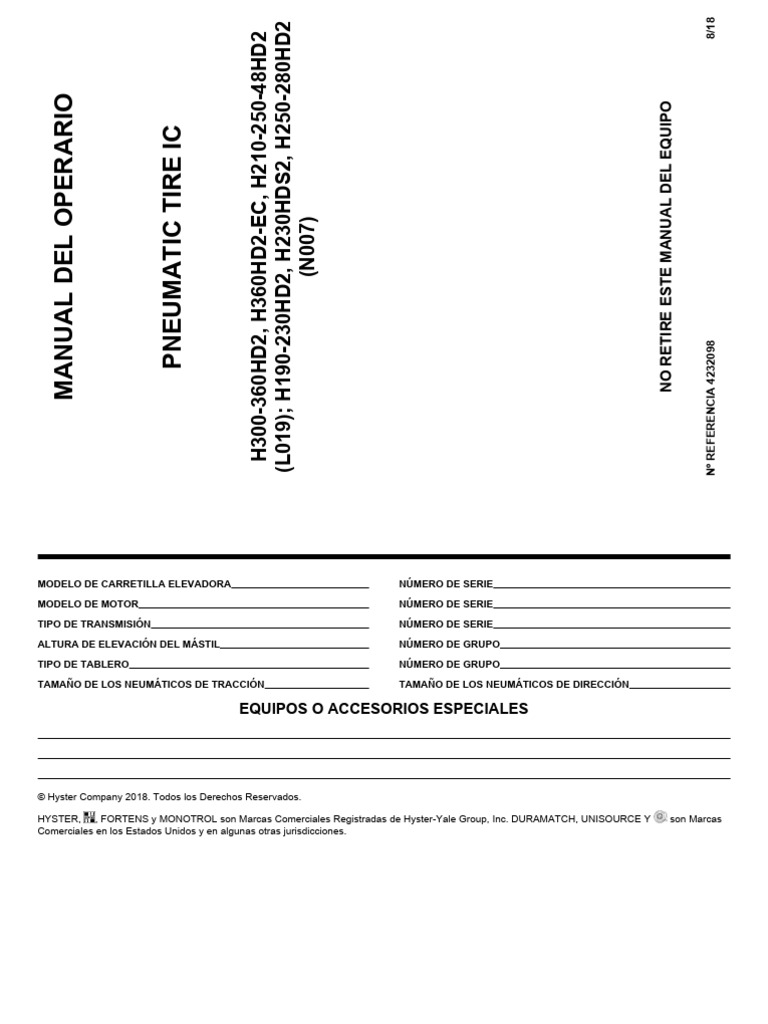 Manual del Operario de Carretillas Hyster | PDF | Máquina elevadora ...