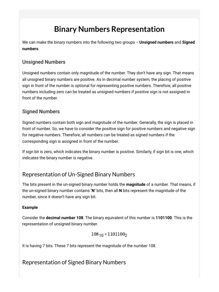 Binary Numbers Representation | Download Free PDF | Numbers | Computer Engineering