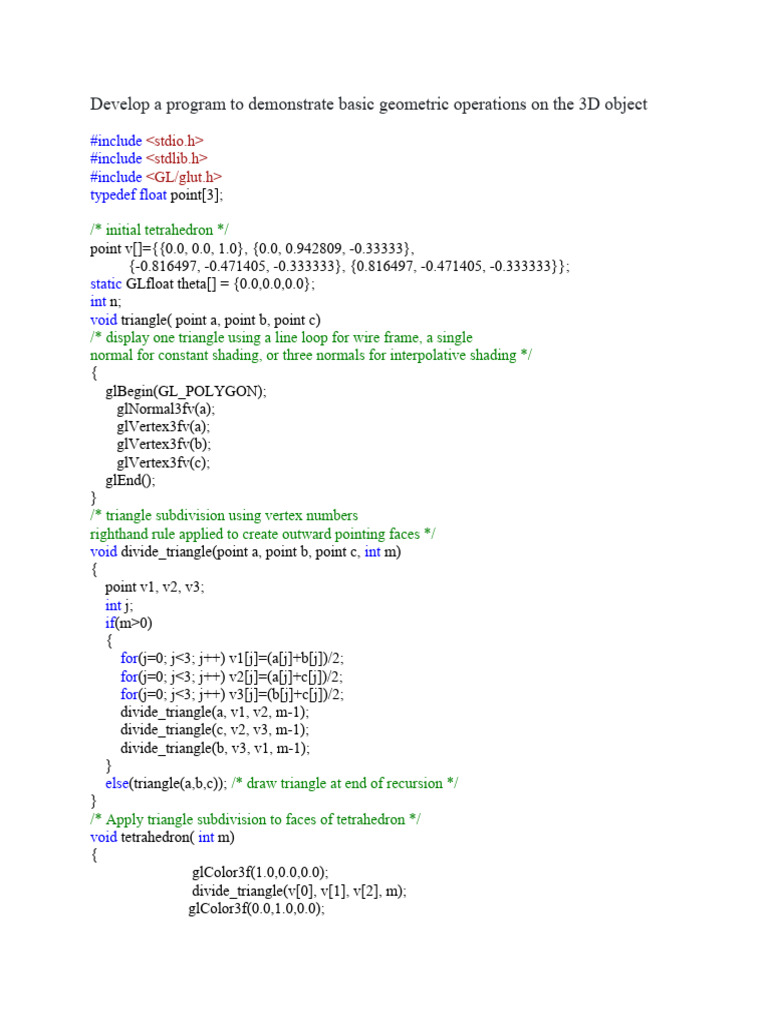 Pgm3 - Basic Geometric Operations On 3D Object | PDF | Computer Programming | Polytopes