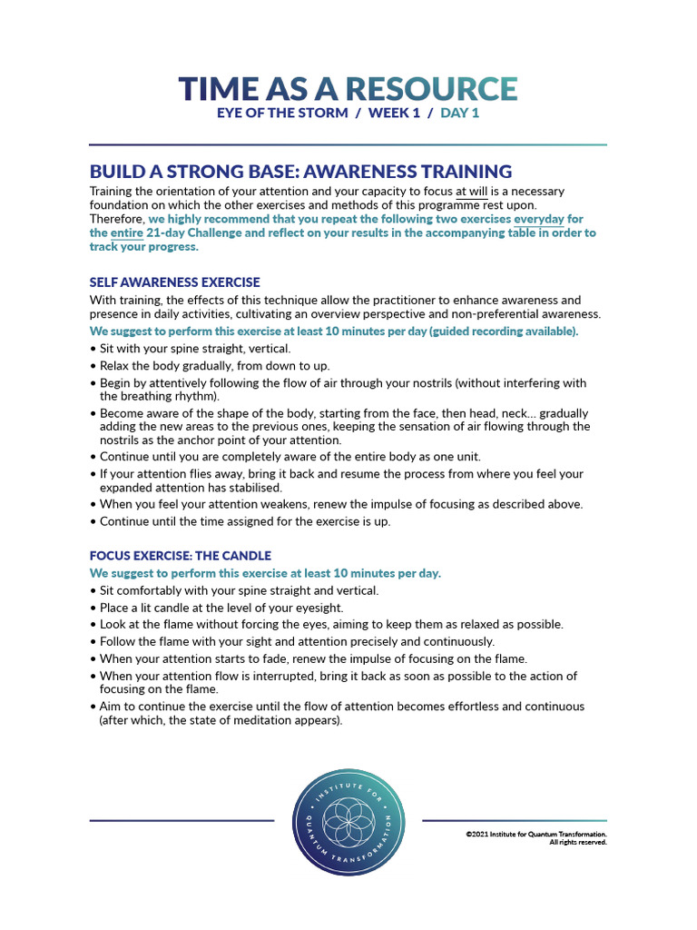 EOS Worksheet Week1 01 | PDF | Attention | Mind–Body Interventions