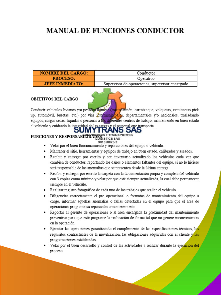 St-mn-009 Manual de Funciones Conductor | PDF | Transporte
