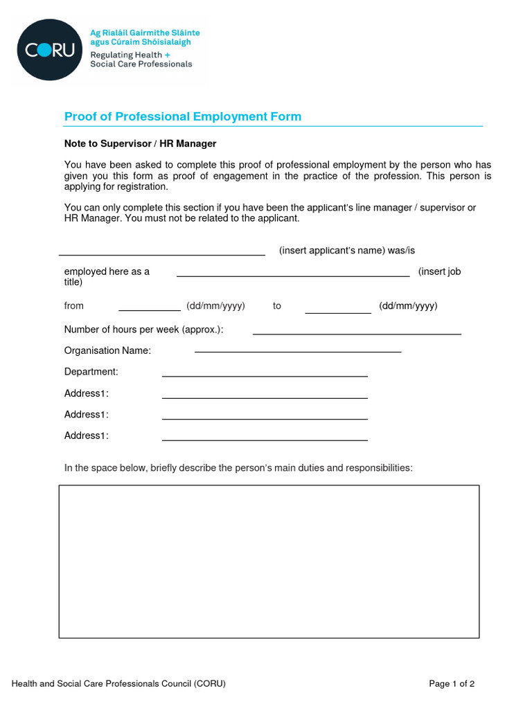 Proof of Professional Employment Form | PDF | Career & Growth