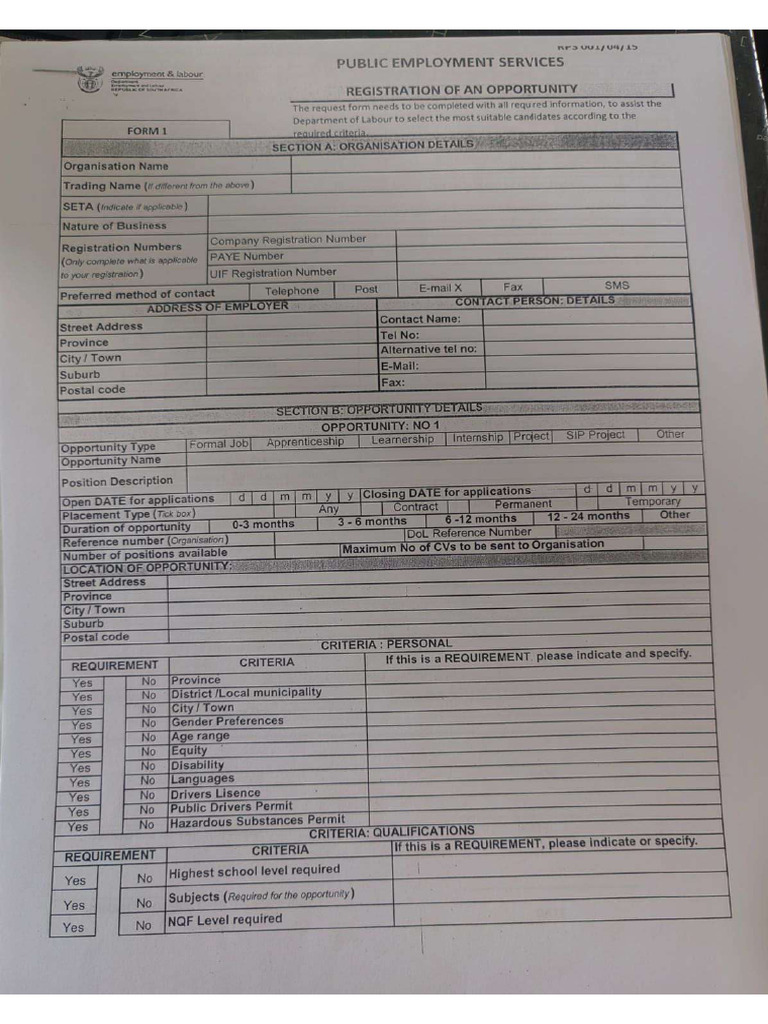 Department of Labour Forms | PDF
