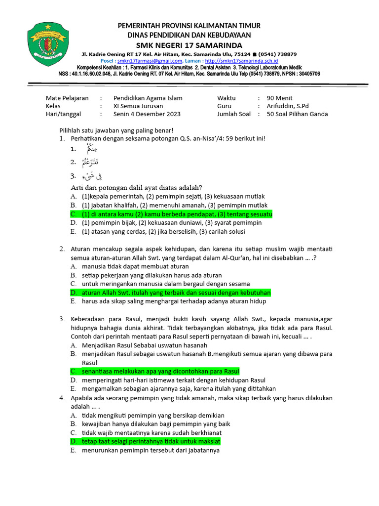 Soal PAS PAI Kelas XI | PDF
