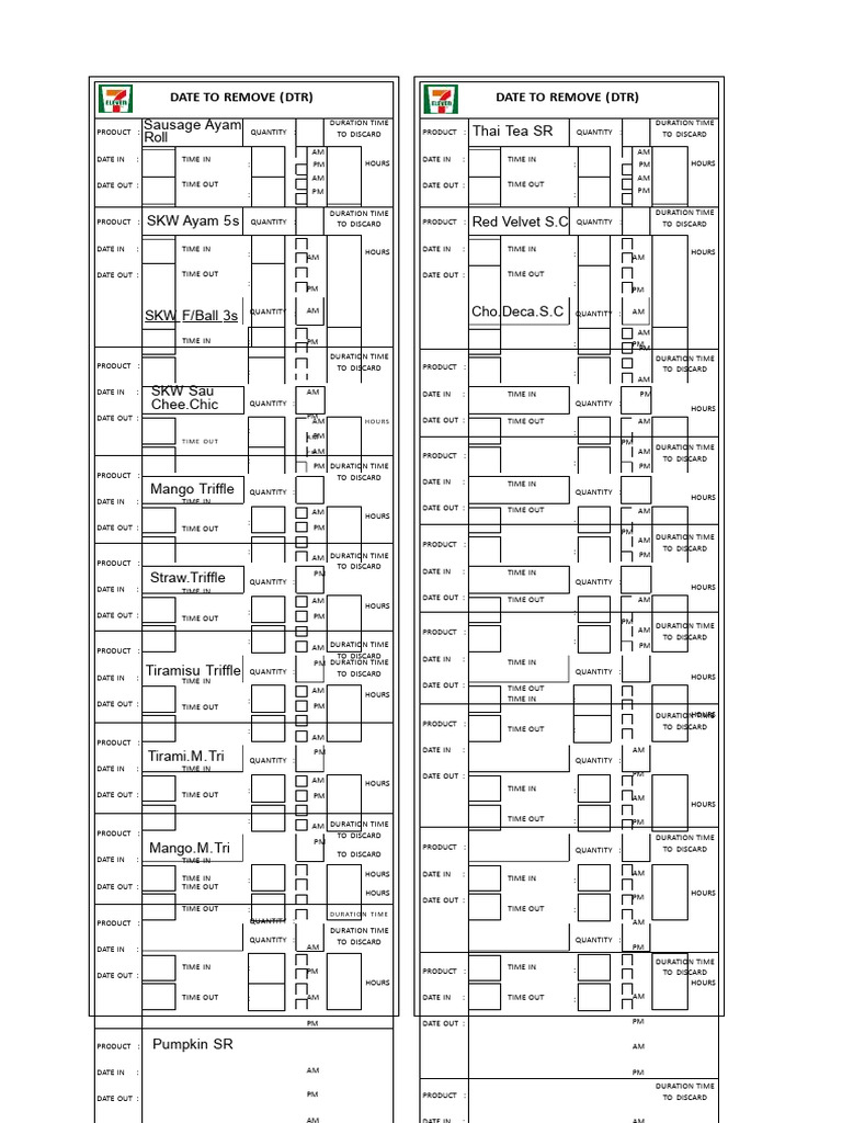 Sausage Ayam Roll Thai Tea SR: Date To Remove (DTR) Date To Remove (DTR) | PDF