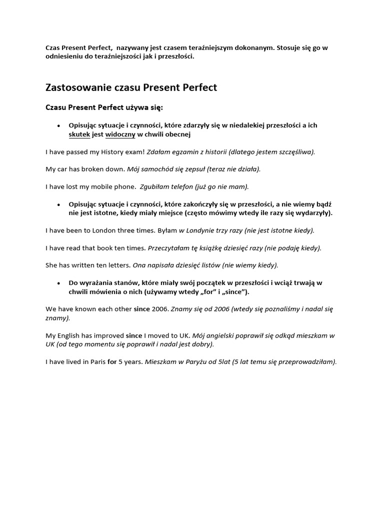 Czas Present Perfect | PDF