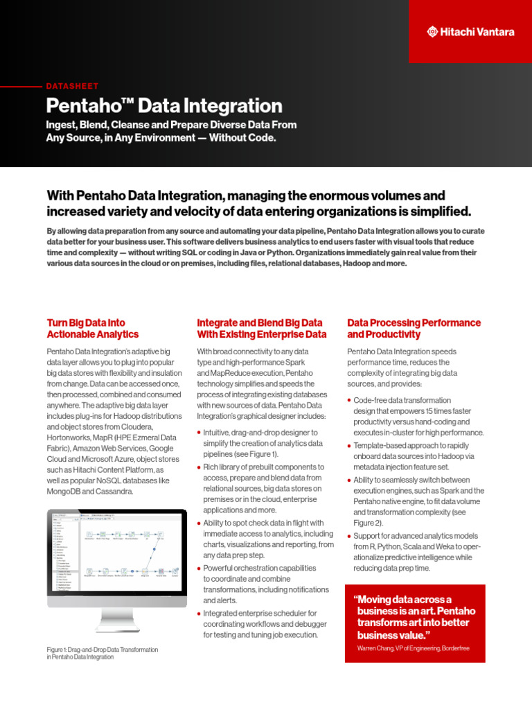 Pentaho Data Integration Datasheet | PDF | Databases | Apache Hadoop