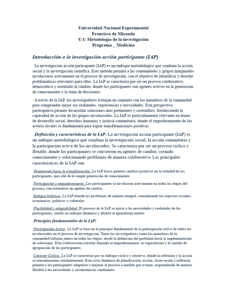 IAP Informe de Investigación | PDF | Investigación de acción participativa | Empoderamiento