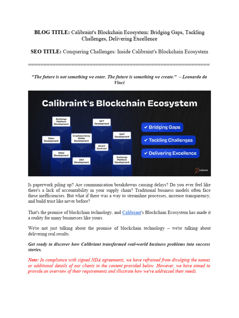 Calibraint's Blockchain Solutions Unveiled | PDF | Cryptocurrency | Computing