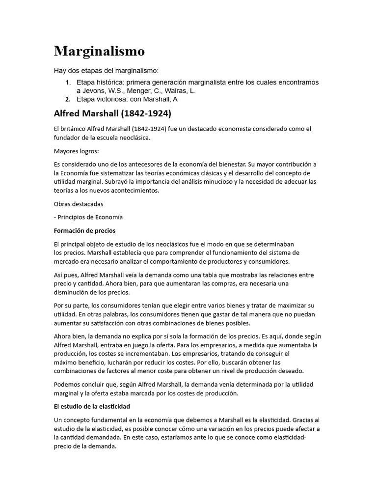 Marginalismo y Marshall | PDF | Elasticidad (economía) | Precios