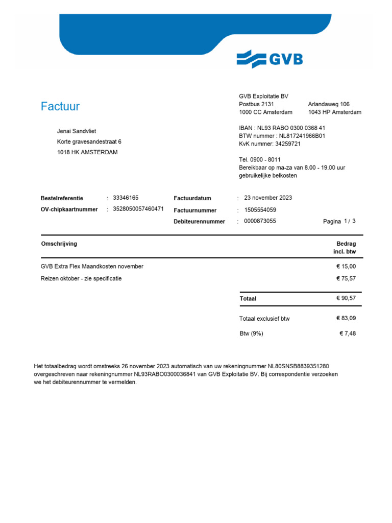 Factuur: Bestelreferentie Factuurdatum OV-chipkaartnummer Factuurnummer ...