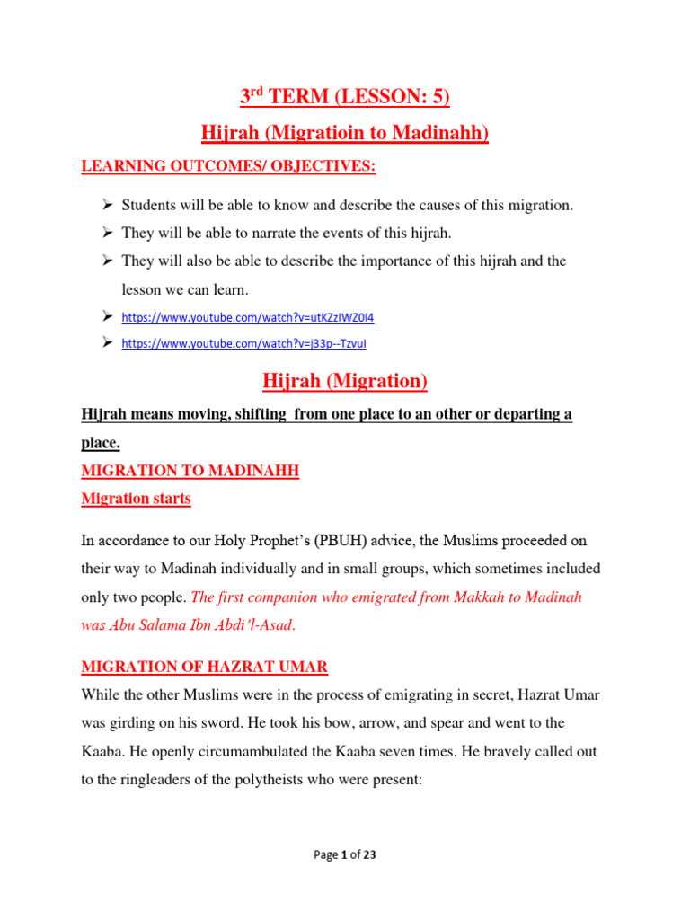 Causes and Events of Hijrah to Madinah | PDF | Muhammad | Medina