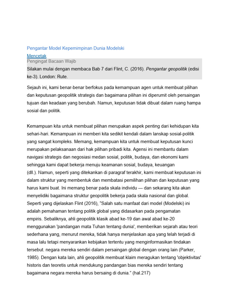 Model Kepemimpinan Dunia Modelski | PDF | Pengelolaan Keuangan & Uang ...