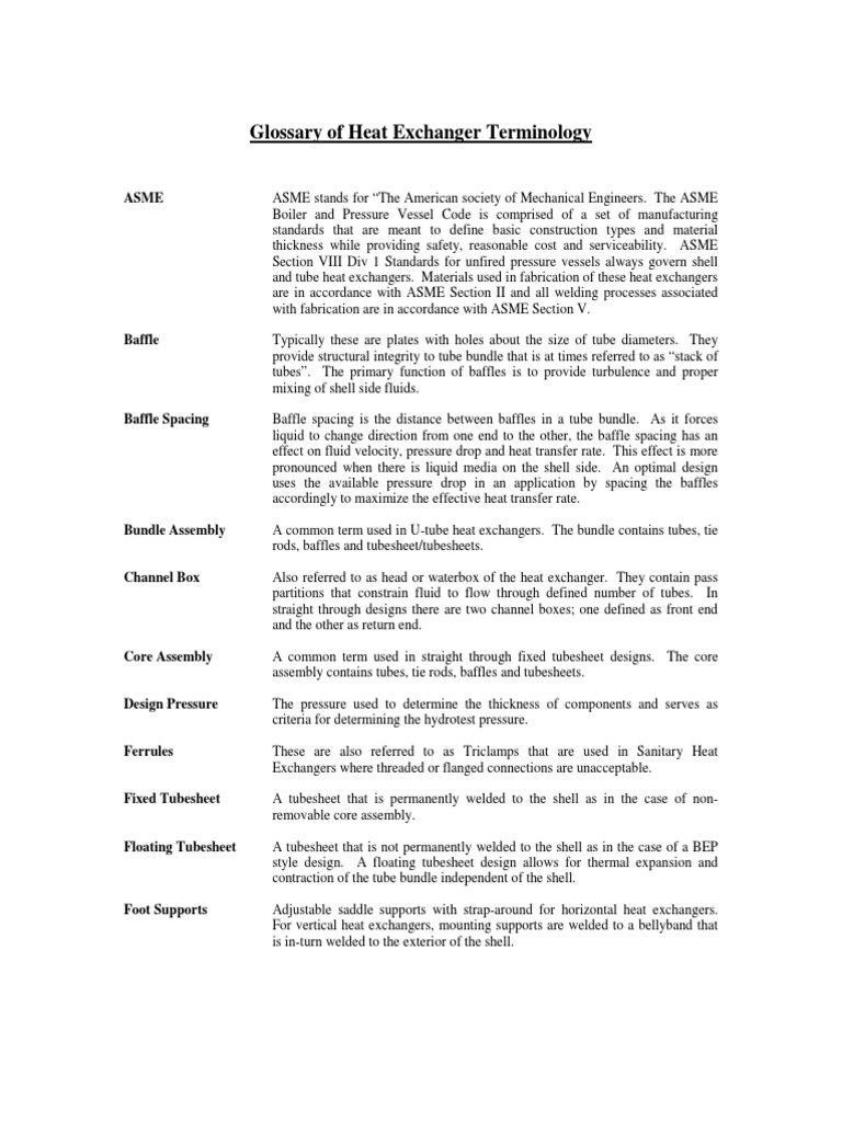 Glossary of Heat Exchanger Terminology | PDF | Heat Exchanger | Pipe ...