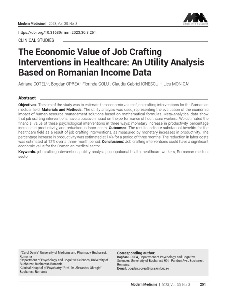 The Economic Value of Job Crafting Interventions in Healthcare An ...