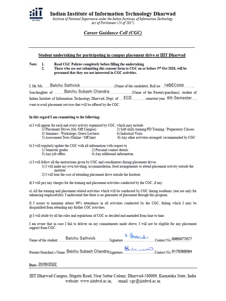 Student Undertaking_CGC | PDF