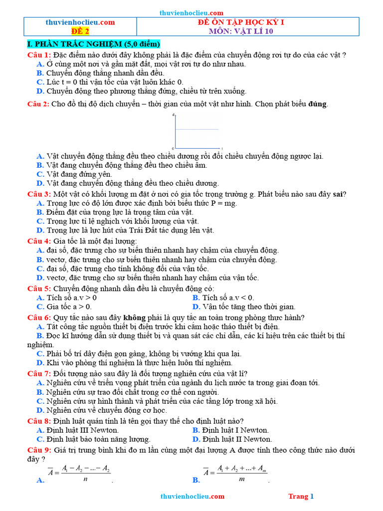 De On Tap HK1 Vat Li 10 de 2 | PDF