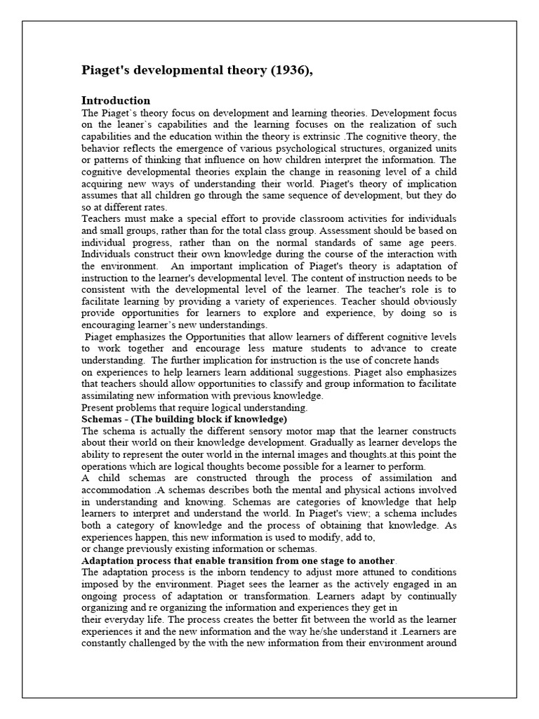 Piaget | PDF | Cognitive Development | Learning