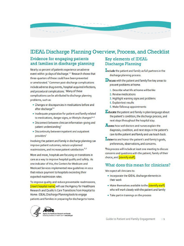 Ideal Template For Discharge Plan Health Teaching | PDF