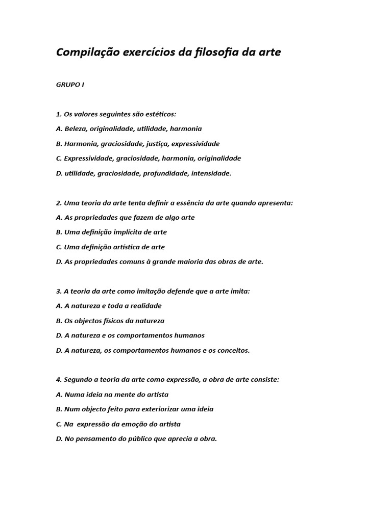 Compilação Exercícios Da Filosofia Da Arte | Download grátis PDF ...