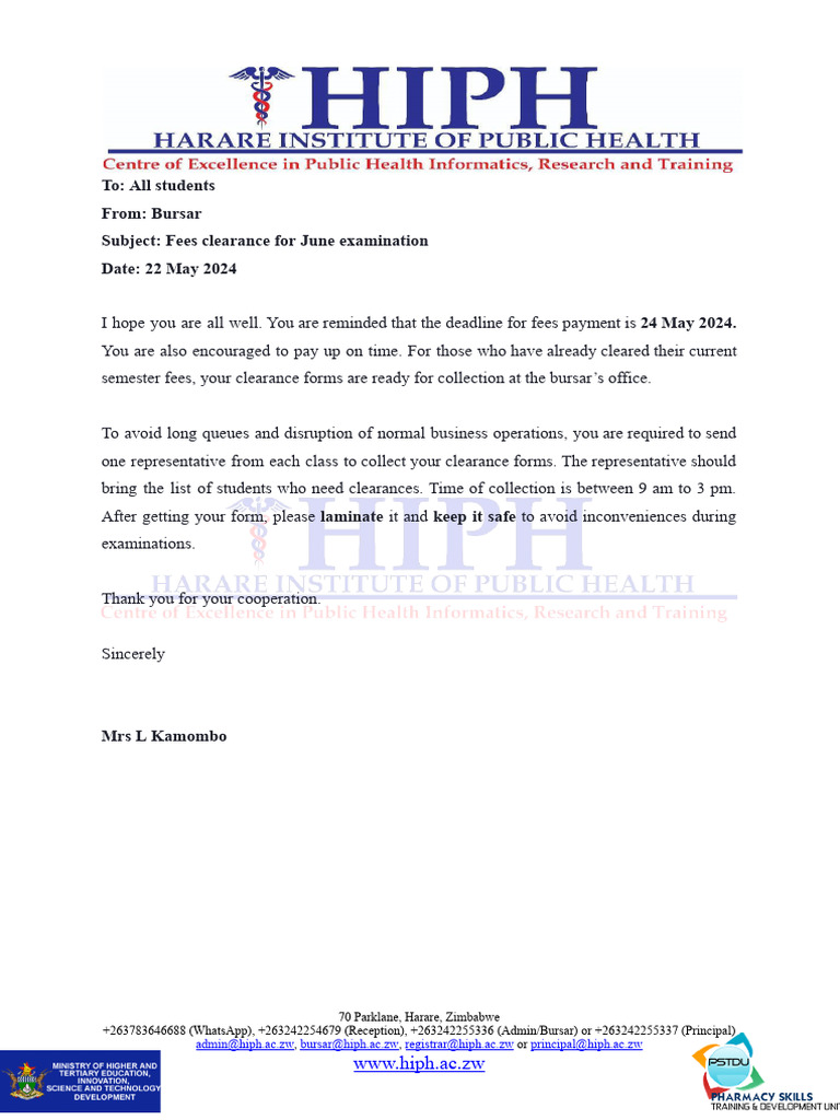 Exam Clearance Reminder Letter | PDF