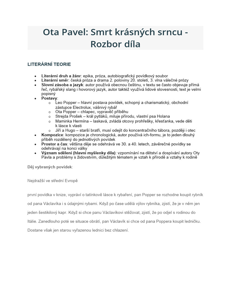 Ota Pavel SMRT Krasnych Srncu | PDF