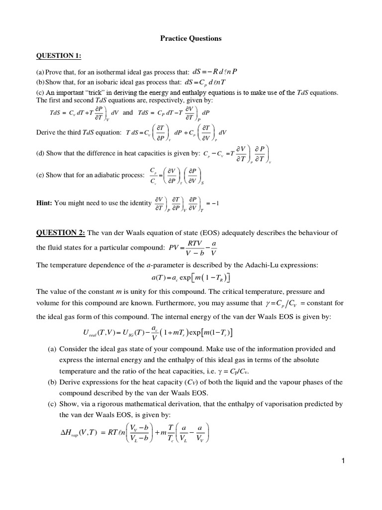 Practice Questions Based On Lecture 2 and 3 | PDF | Gases | Enthalpy
