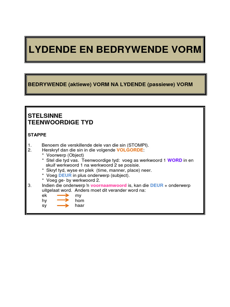 LYDENDE EN BEDRYWENDE VORM (Notas) | PDF