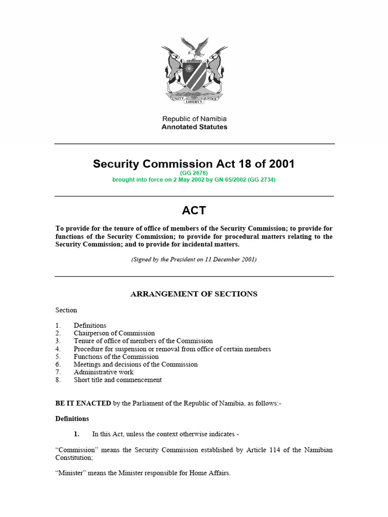 Security Commission Act 18 of 2001 | PDF | State Of Emergency ...