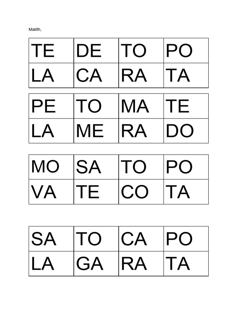 Bingo de Silabas | PDF