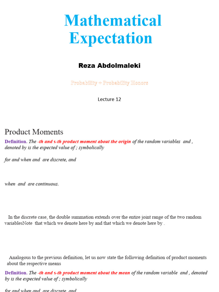 Lecture 12 | PDF | Expected Value | Covariance