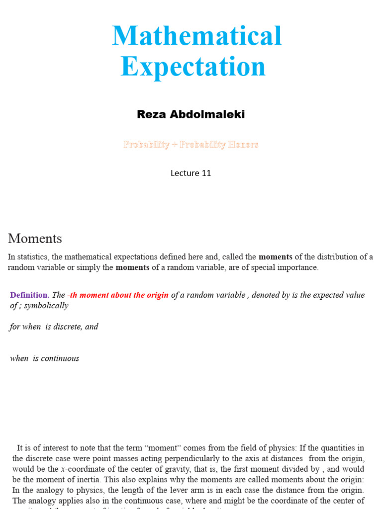 Lecture 11 | PDF | Variance | Expected Value