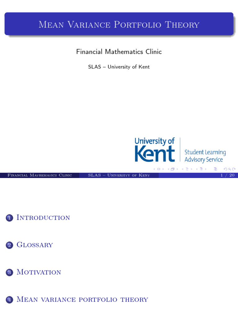 Mean Variance Portfolio Pdf Modern Portfolio Theory Mathematical