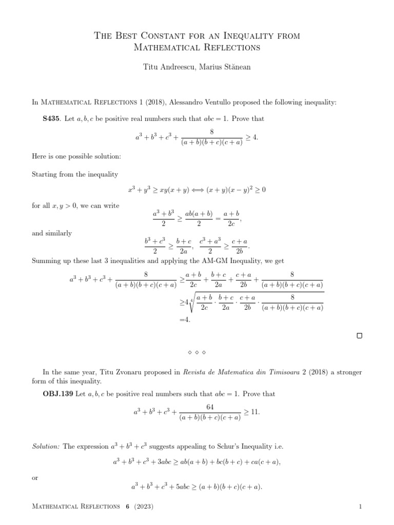 [2023 Volume 6] The Best Constant for an Inequality | PDF | Inequality (Mathematics ...