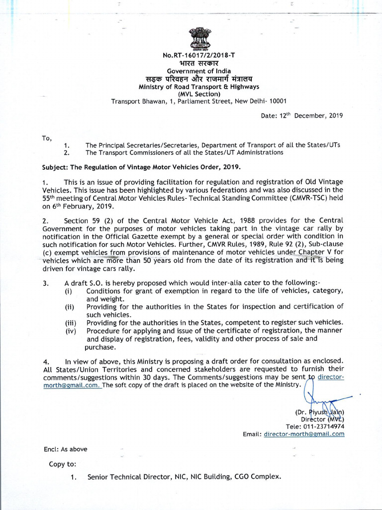 Vintage Vehicle Draft Notification 12.12.2019 | PDF